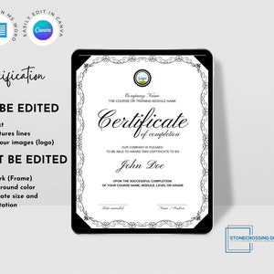 Editable Certificate of Completion Template. Award Template. Printable ...