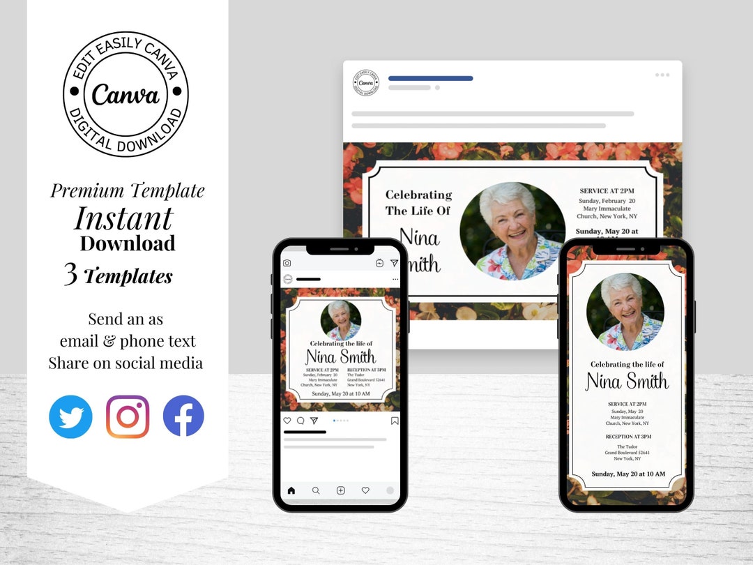 Digital Funeral Invitation, Electronic Funeral Announcement, Funeral ...