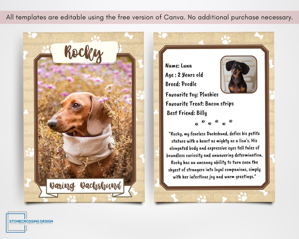 Dog Trading Card Template Trading Card Template Canva Template Editable ...