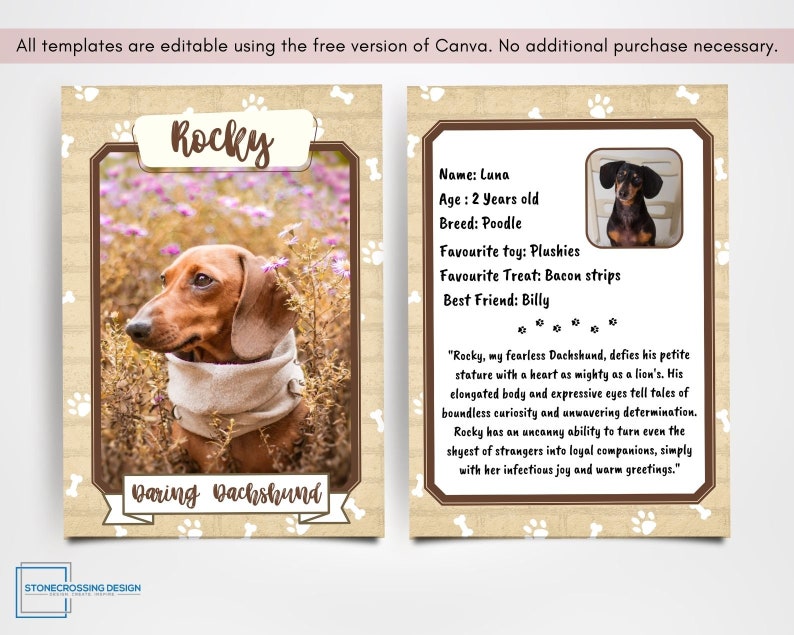 Dog Trading Card Template Trading Card Template Canva Template Editable ...