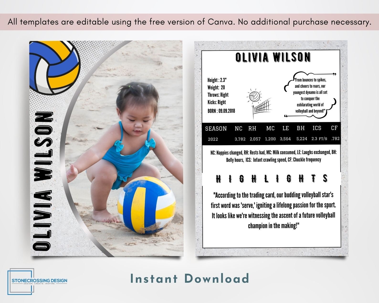 Volleyball Trading Card Template Trading Card Template - Etsy