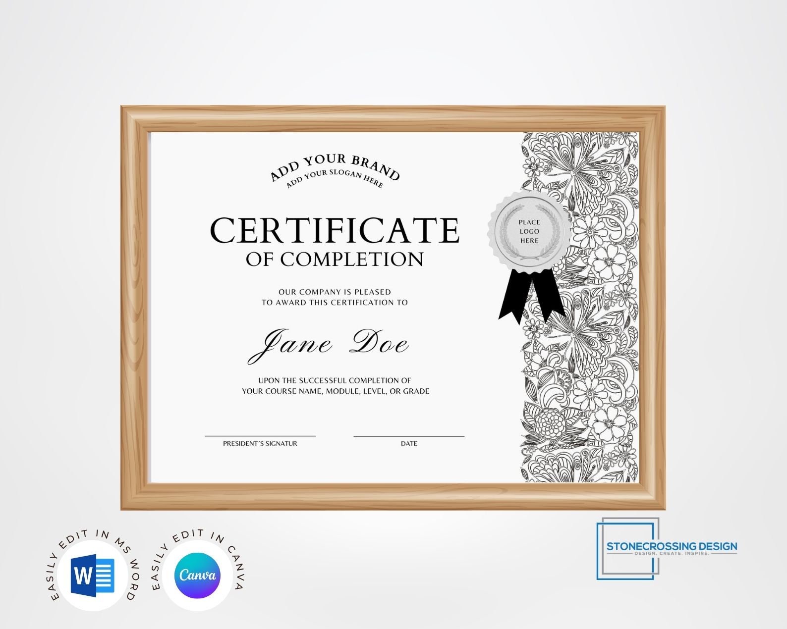 Editable Certificate of Completion Template. Award Template. Printable ...