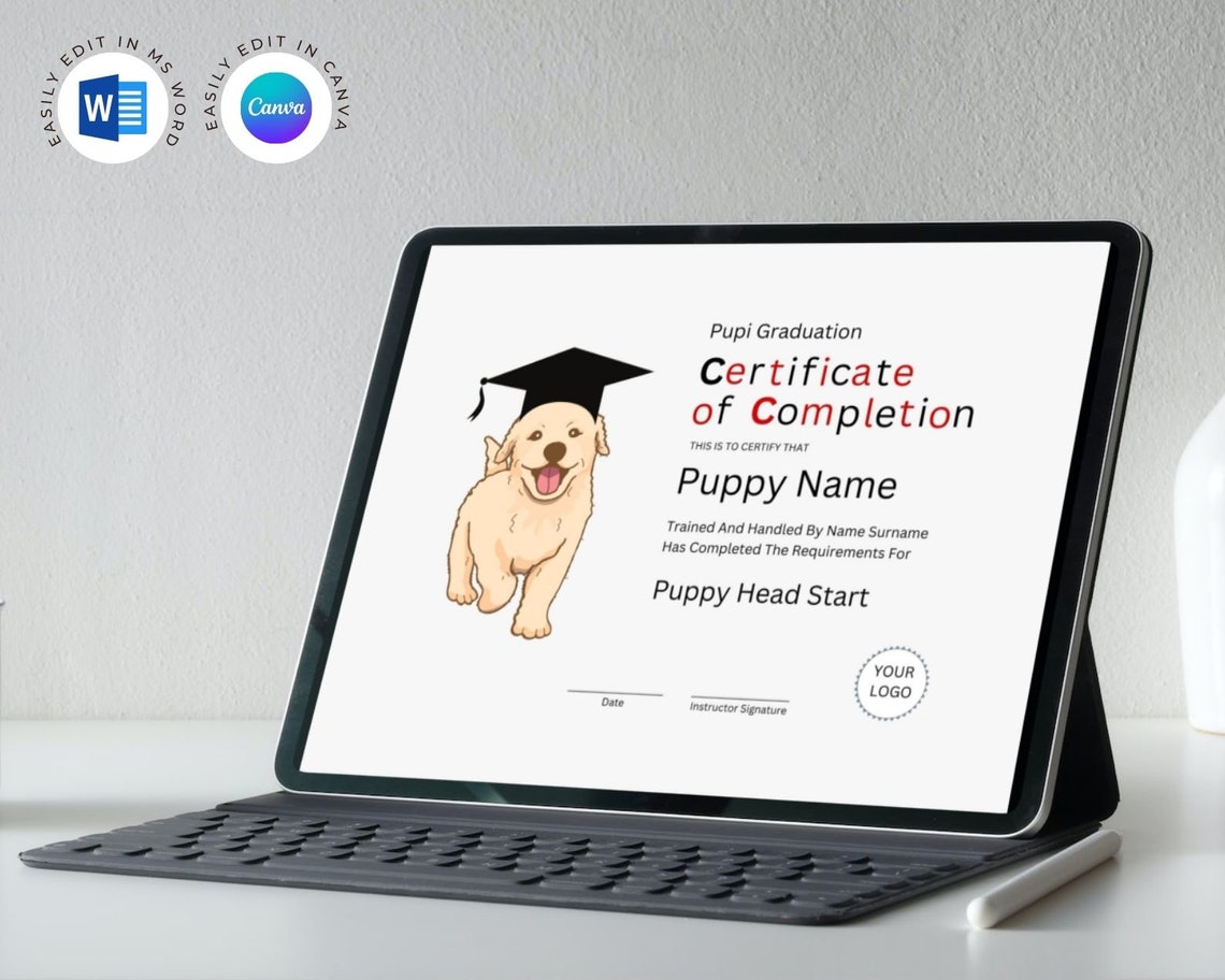Editable Certificate of Completion for Dog Template. Award Template ...