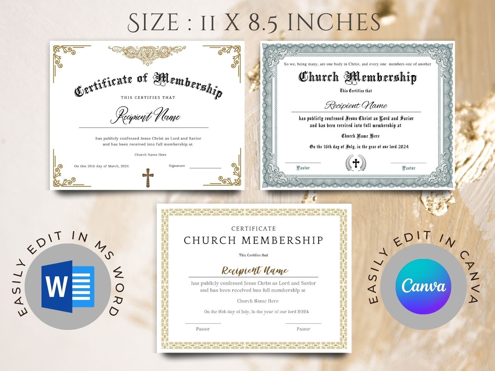 Complete Set of 10 Church Membership Certificates, 10 DIY Church ...