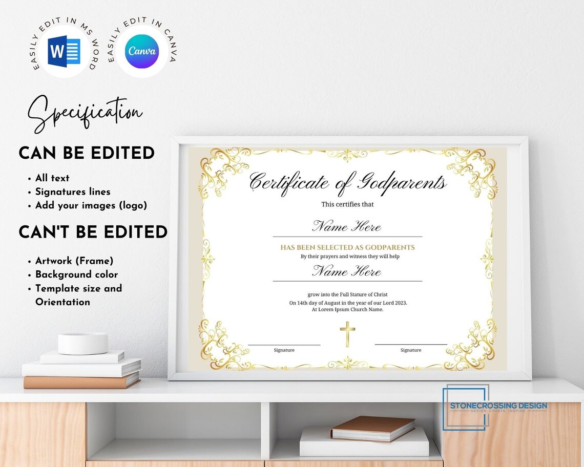 Editable Certificate of Godparents.- Honoring the Role of a Godfather ...