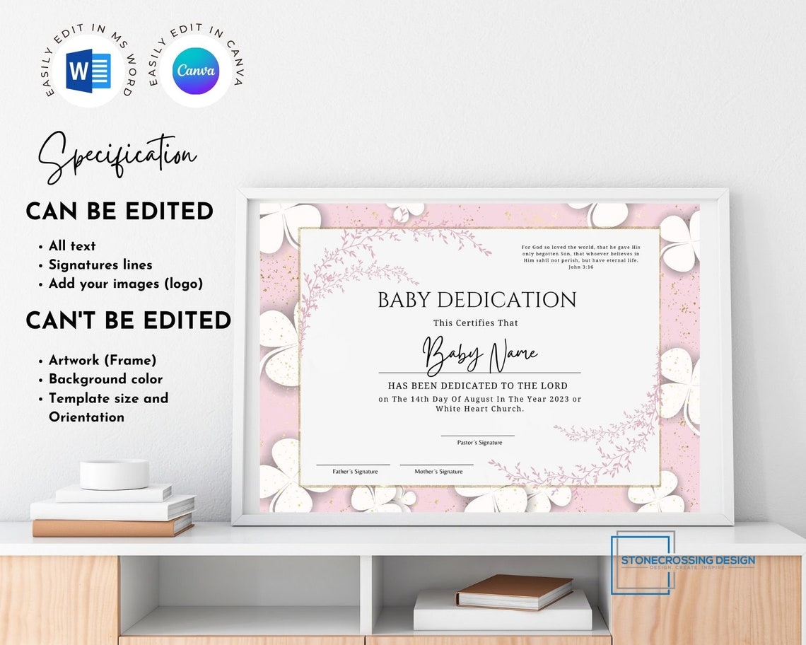 Editable Certificate of Baby Dedication Template. Child Dedication ...