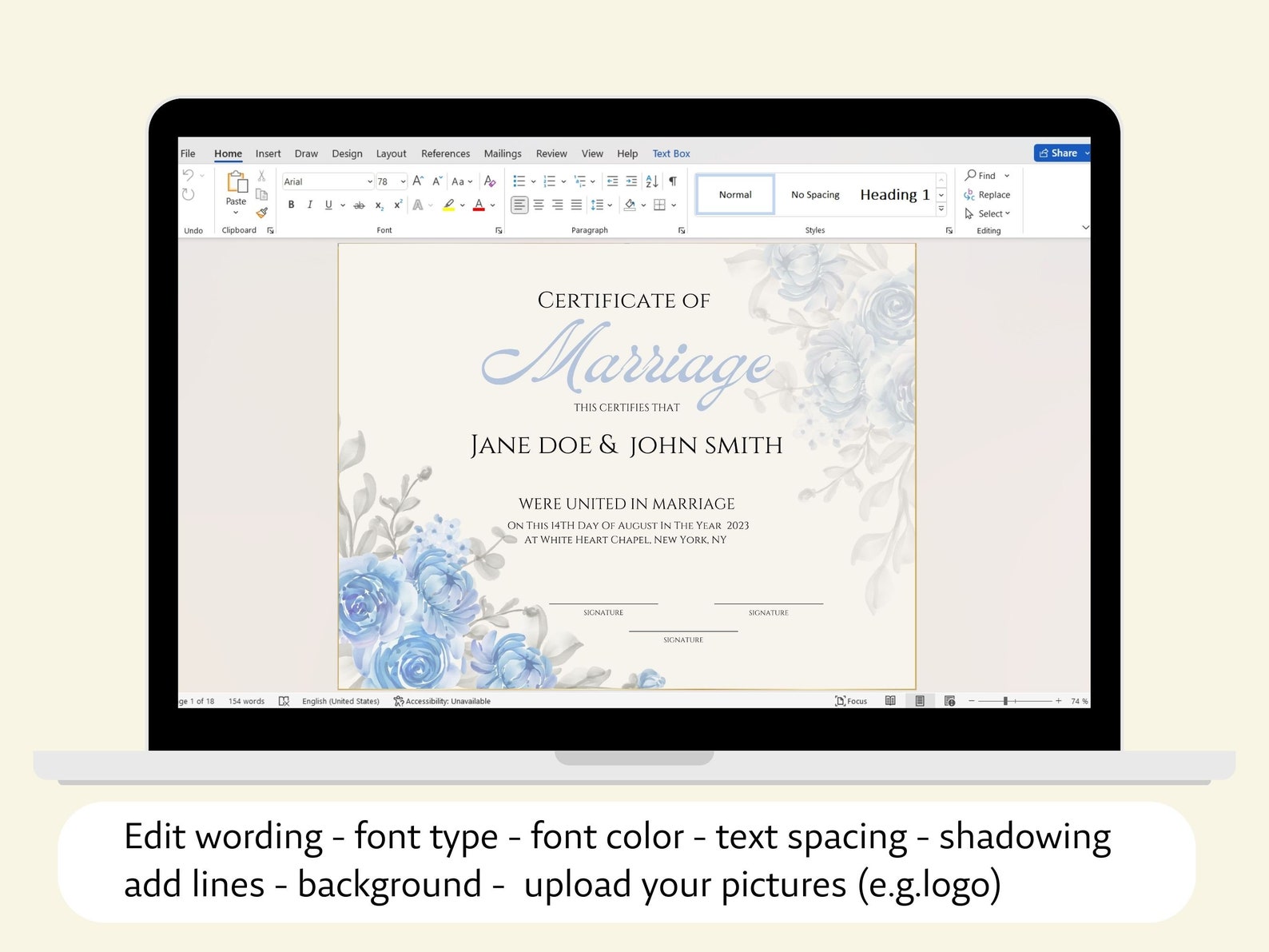 Editable Certificate of Marriage Template. Marriage License. - Etsy