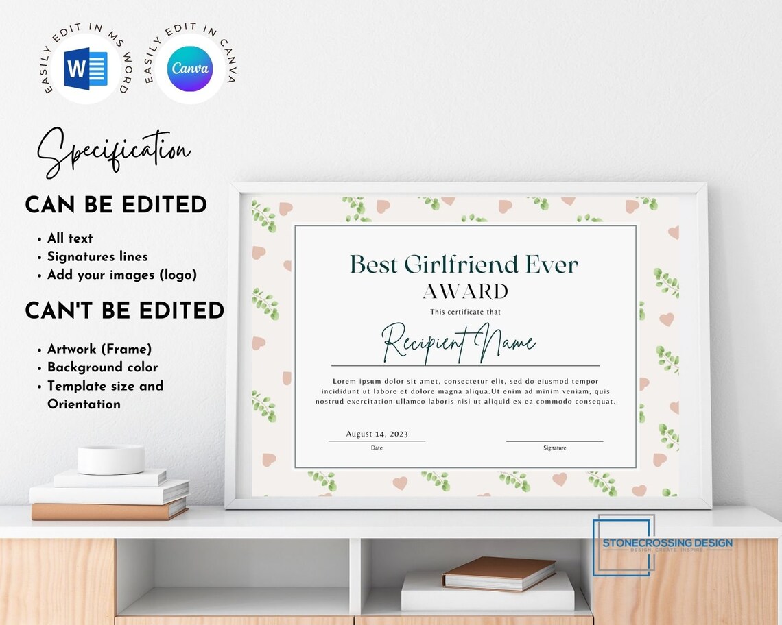 Editable Certificate of Best Girlfriend. Celebrate Your Amazing Partner ...