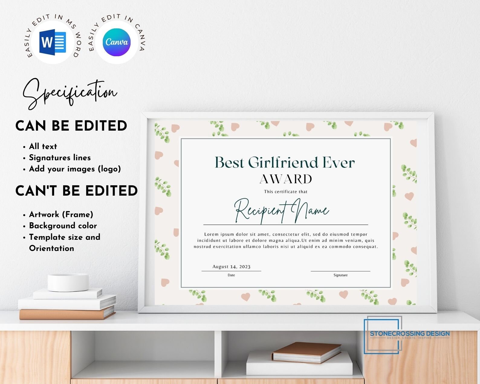 Editable Certificate of Best Girlfriend. Celebrate Your Amazing Partner ...