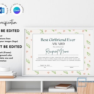 Editable Certificate of Best Girlfriend. Celebrate Your Amazing Partner ...