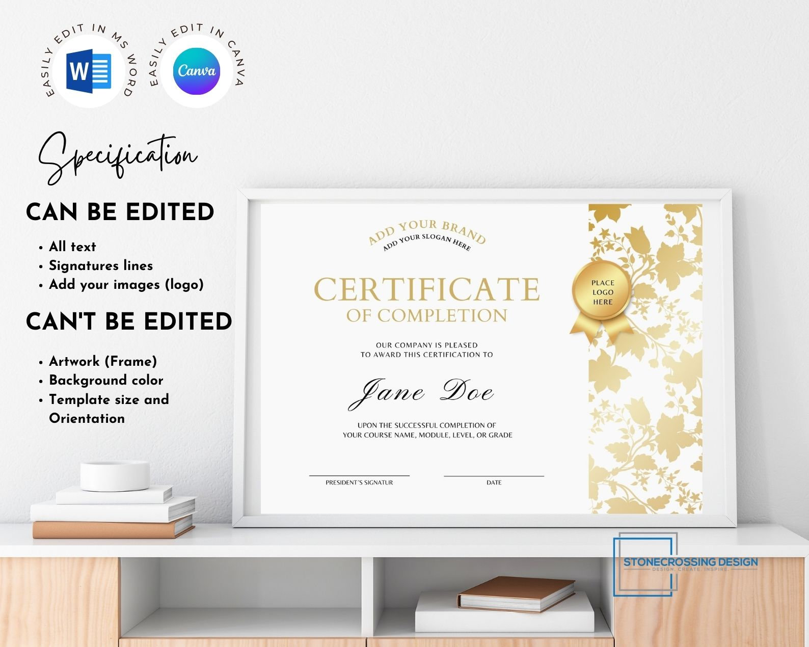Editable Certificate of Completion Template. Award Template. Printable ...