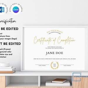 Editable Certificate of Completion Template. Award Template. Printable ...