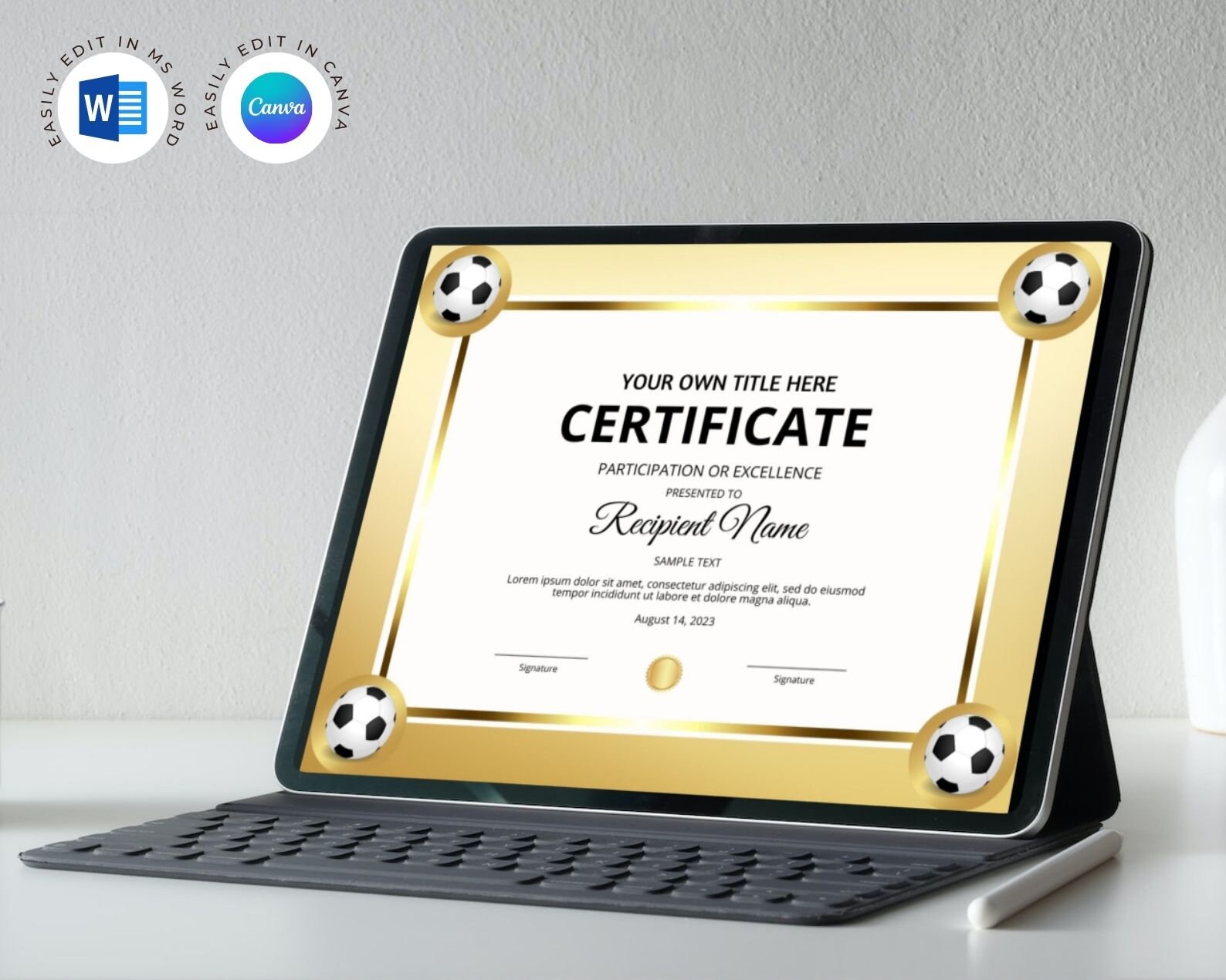 Editable Soccer Sports Certificate Template With Photo. Award. Trophy ...