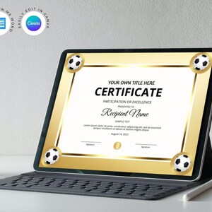 Editable Soccer Sports Certificate Template With Photo. Award. Trophy ...