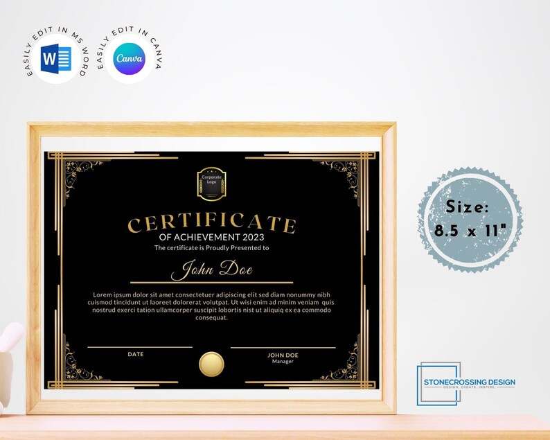 Editable Certificate of Achievement Template. Award Template. - Etsy