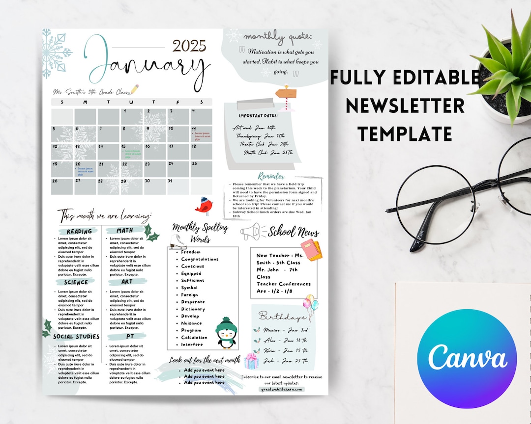January 2025 Newsletter Template | Editable Monthly Newsletter ...