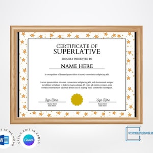Editable Certificate of Superlative. Award Template. Printable ...