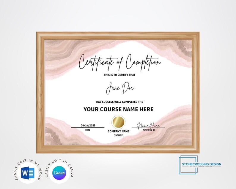 Editable Certificate of Completion Template. Award Template. Printable ...