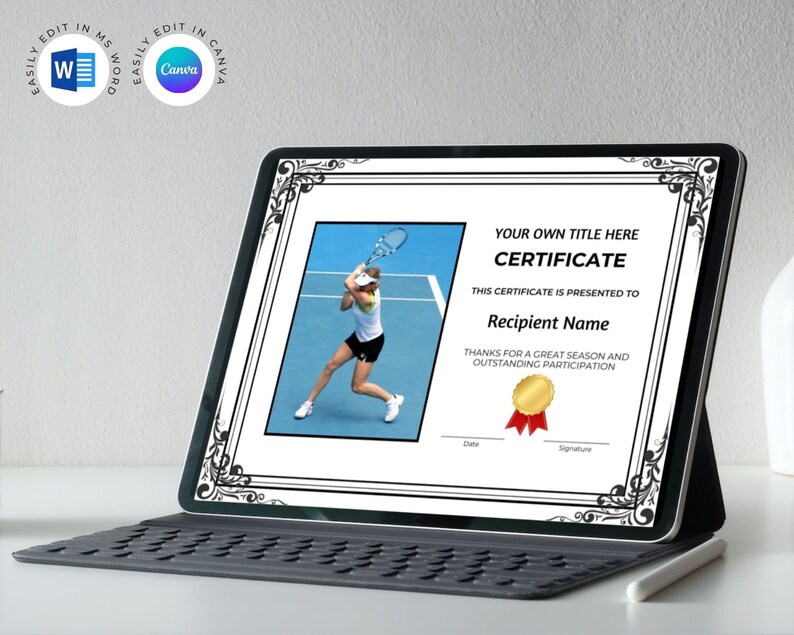 Editable Tennis Sports Certificate Template With Photo. Award. Trophy ...