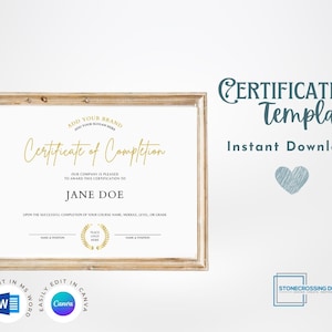 Editable Certificate of Completion Template. Award Template. Printable ...