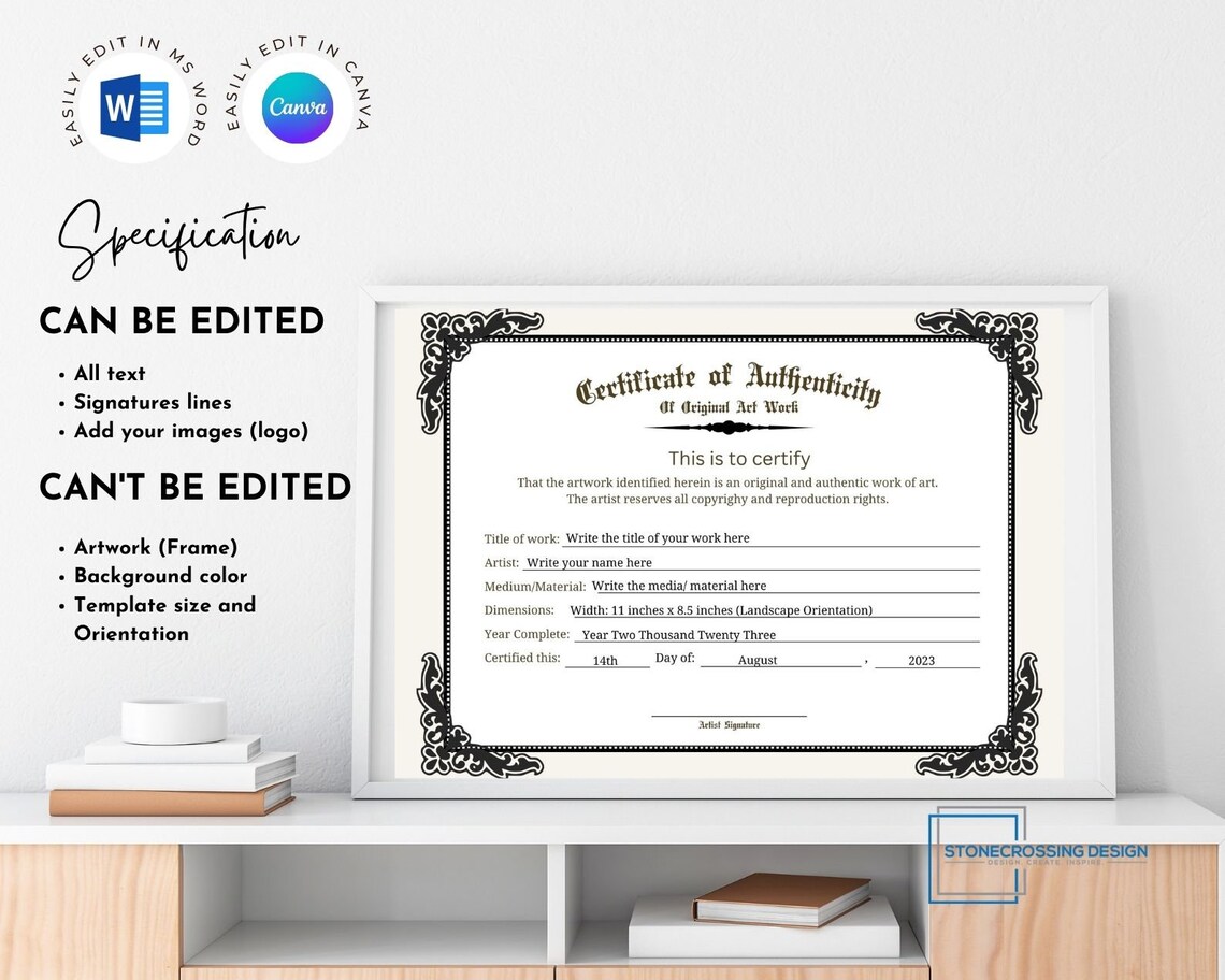 Editable Certificate of Authenticity Template. Authenticity Certificate ...