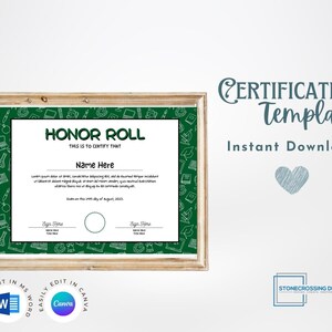 Editable Certificate of Honor Roll. Recognizing Academic Excellence ...