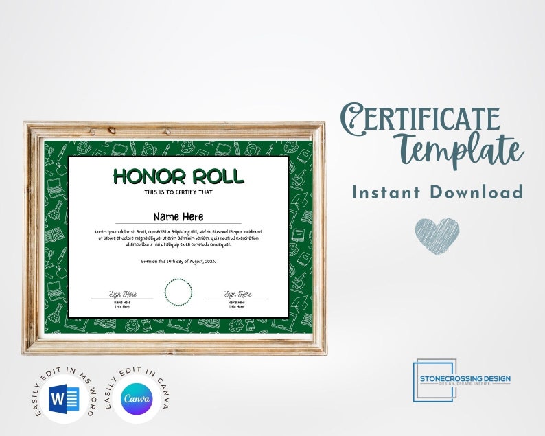 Editable Certificate of Honor Roll. Recognizing Academic Excellence ...
