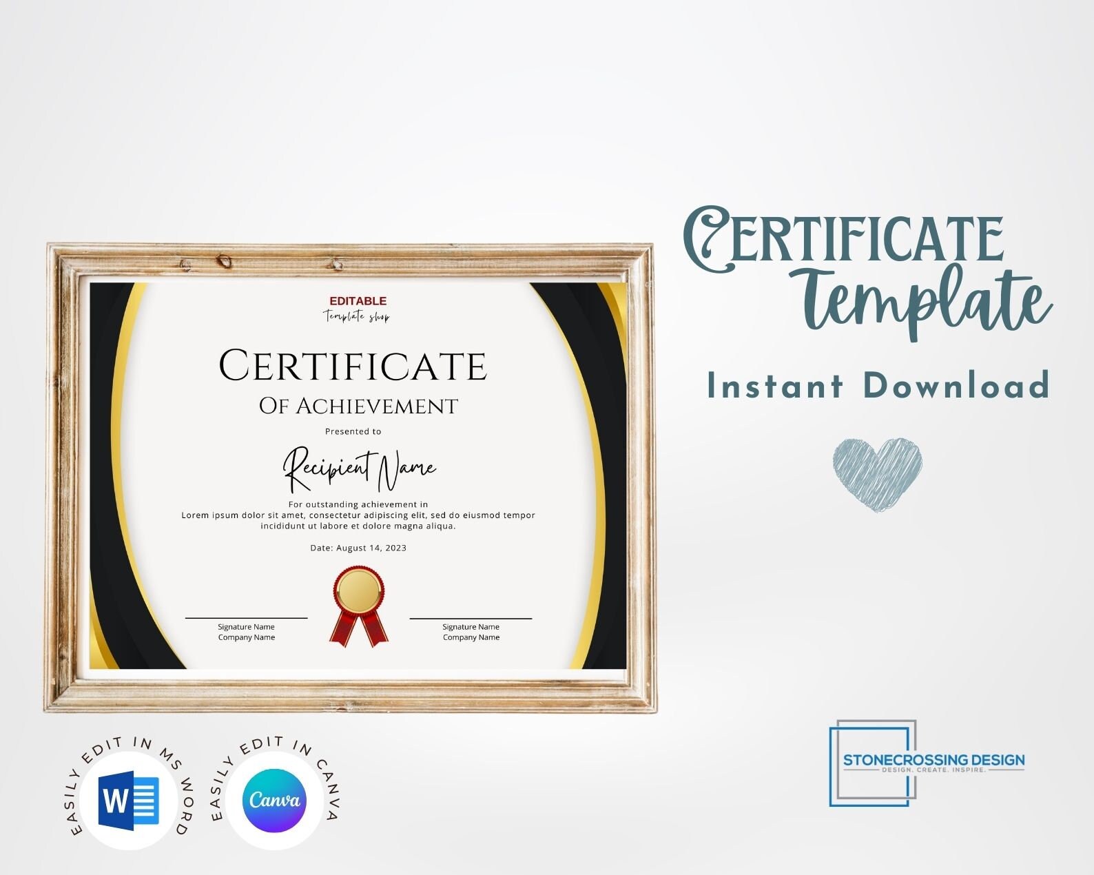 Editable Certificate of Achievement Template. Award Template. Printable ...