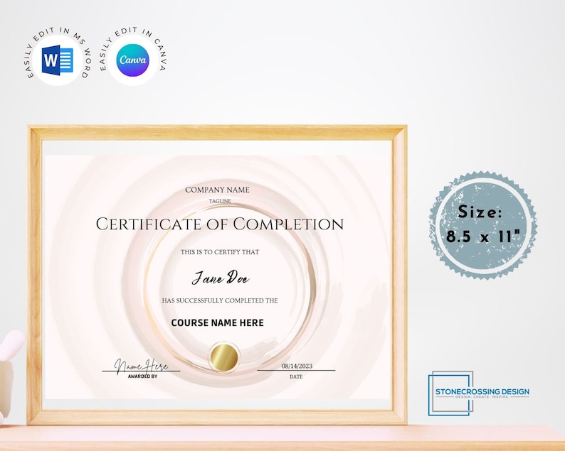 Editable Certificate of Completion Template. Award Template. Printable ...