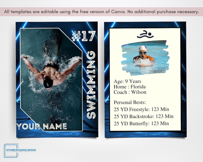 Swimming Trading Card Template | Trading Card Template | Canva Template ...