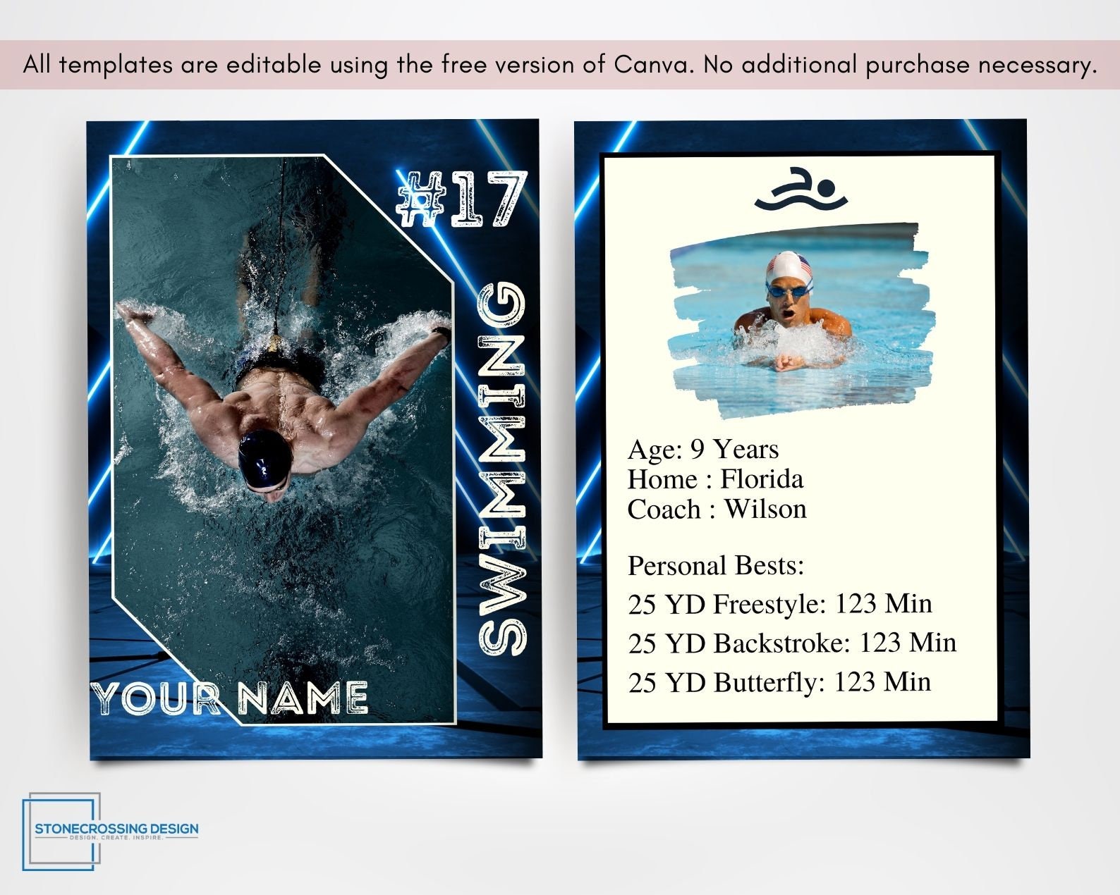 Swimming Trading Card Template Trading Card Template Canva Template ...