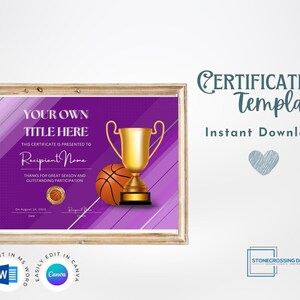 Editable Basketball Sports Certificate. Recognizing Sporting Excellence ...