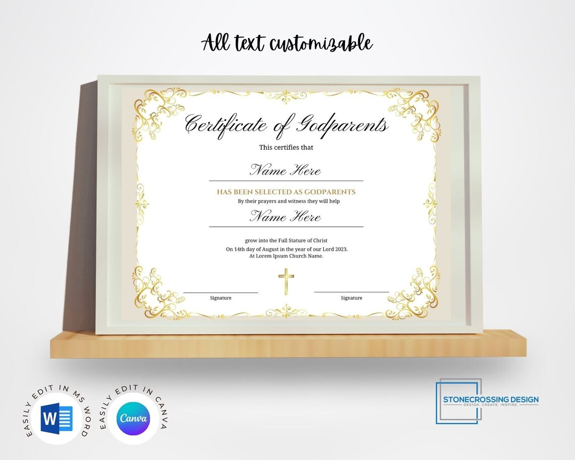 Editable Certificate of Godparents.- Honoring the Role of a Godfather ...
