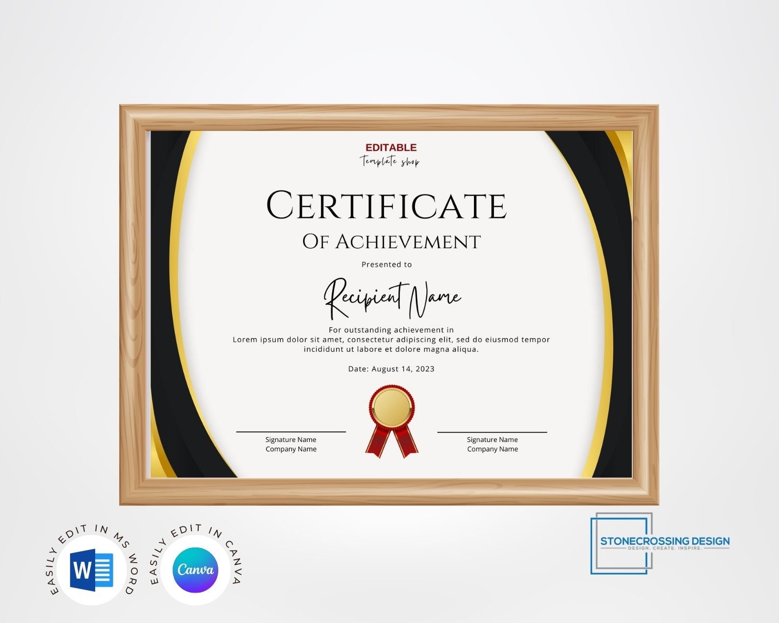 Editable Certificate of Achievement Template. Award Template. Printable ...