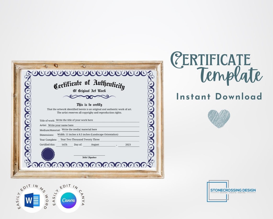 Editable Certificate of Authenticity Template. Authenticity Certificate ...