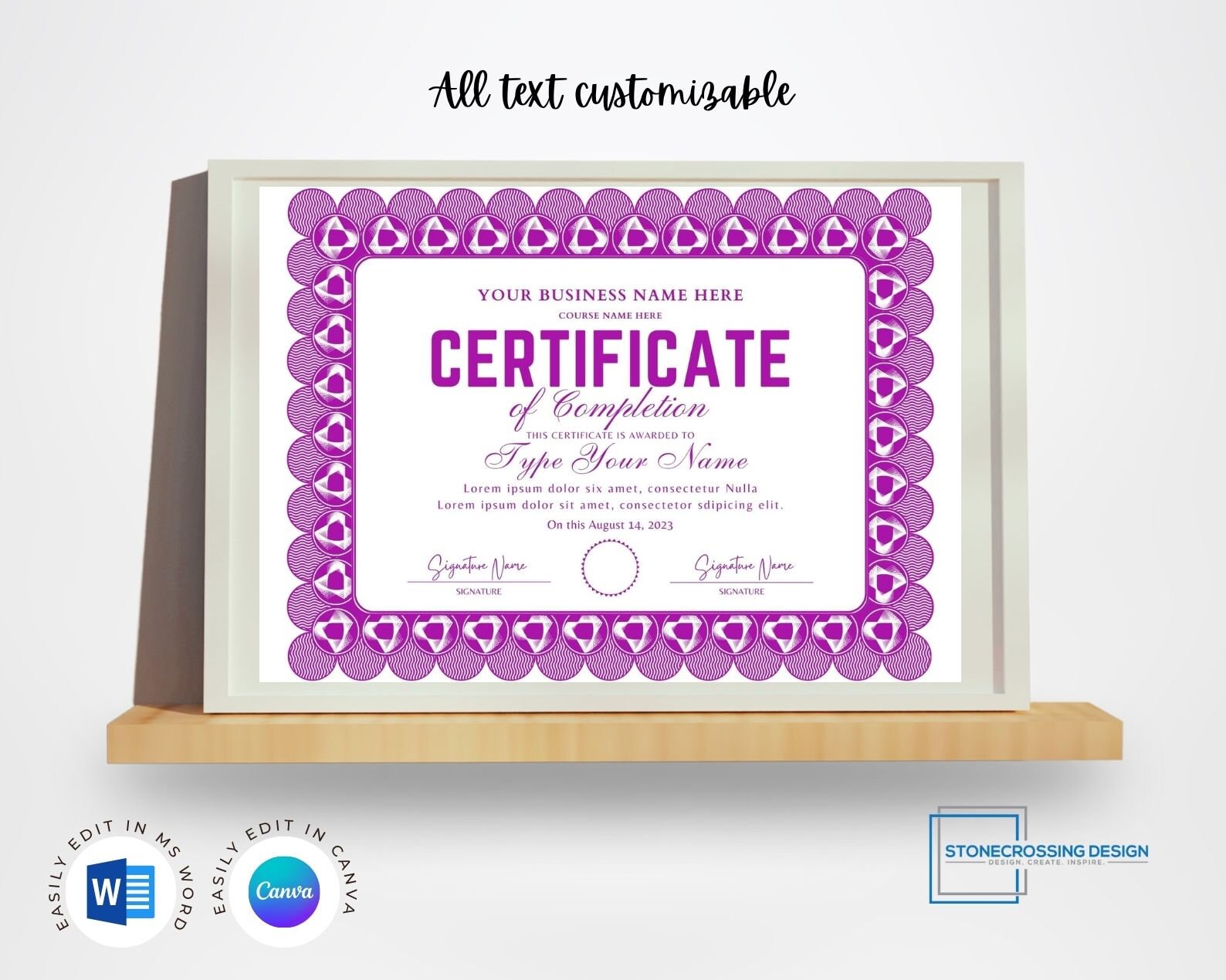 Editable Certificate of Completion Template. Award Template. Printable ...