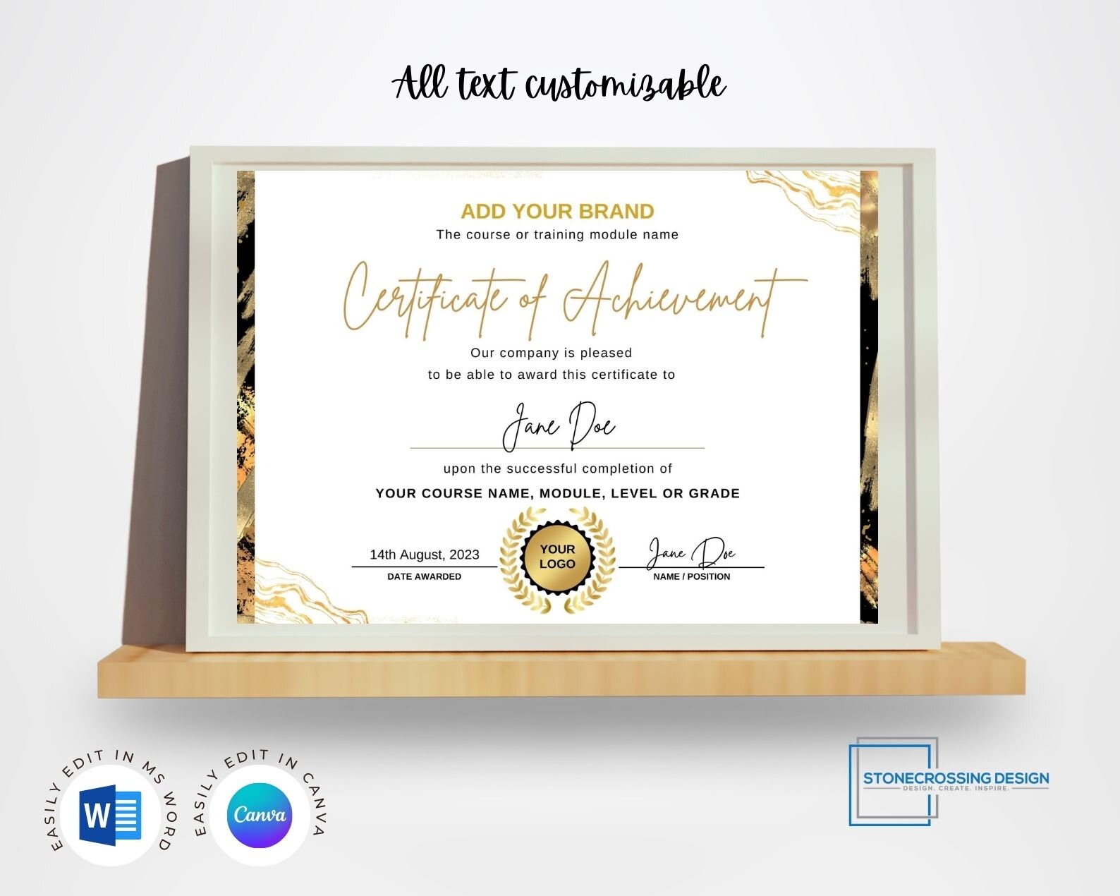 Editable Certificate of Achievement Template. Award Template. - Etsy