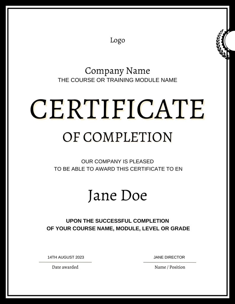 Editable Certificate of Completion Template. Award Template. - Etsy