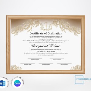 Editable Certificate of Ordination Template. Ordained Minister ...