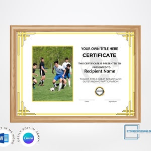 Editable Soccer Sports Certificate Template With Photo. Award. Trophy ...