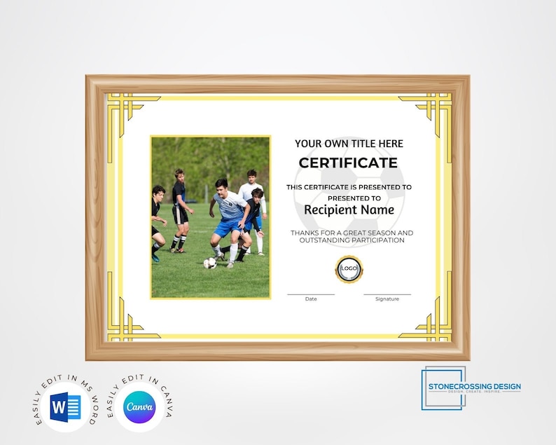 Editable Soccer Sports Certificate Template With Photo. Award. Trophy ...