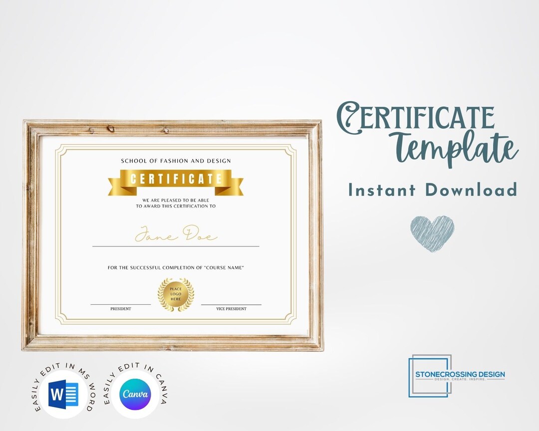 Editable Fashion Designing Certificate. Showcase Your Creative Style ...