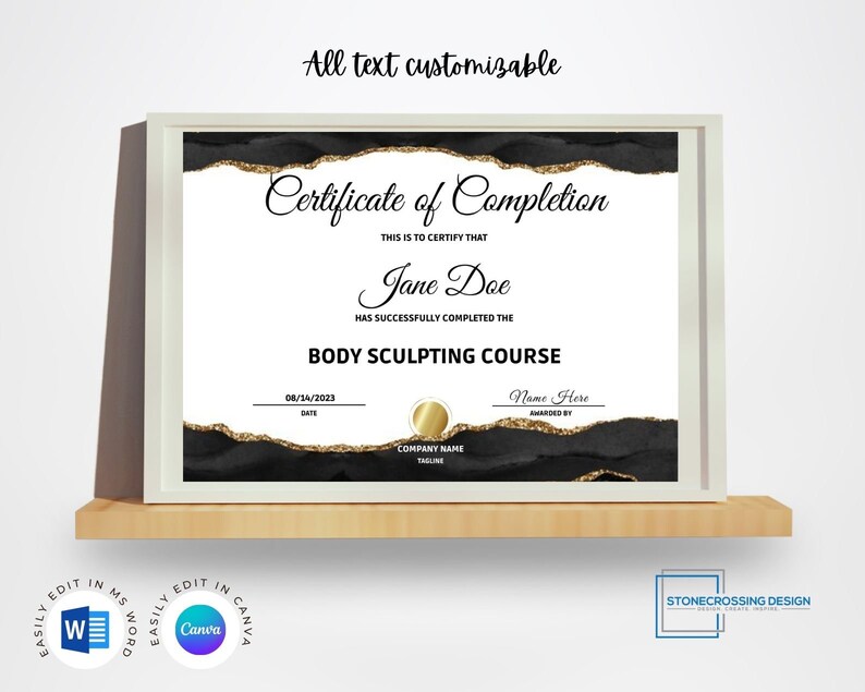 Editable Certificate of Completion Template. Award Template. - Etsy