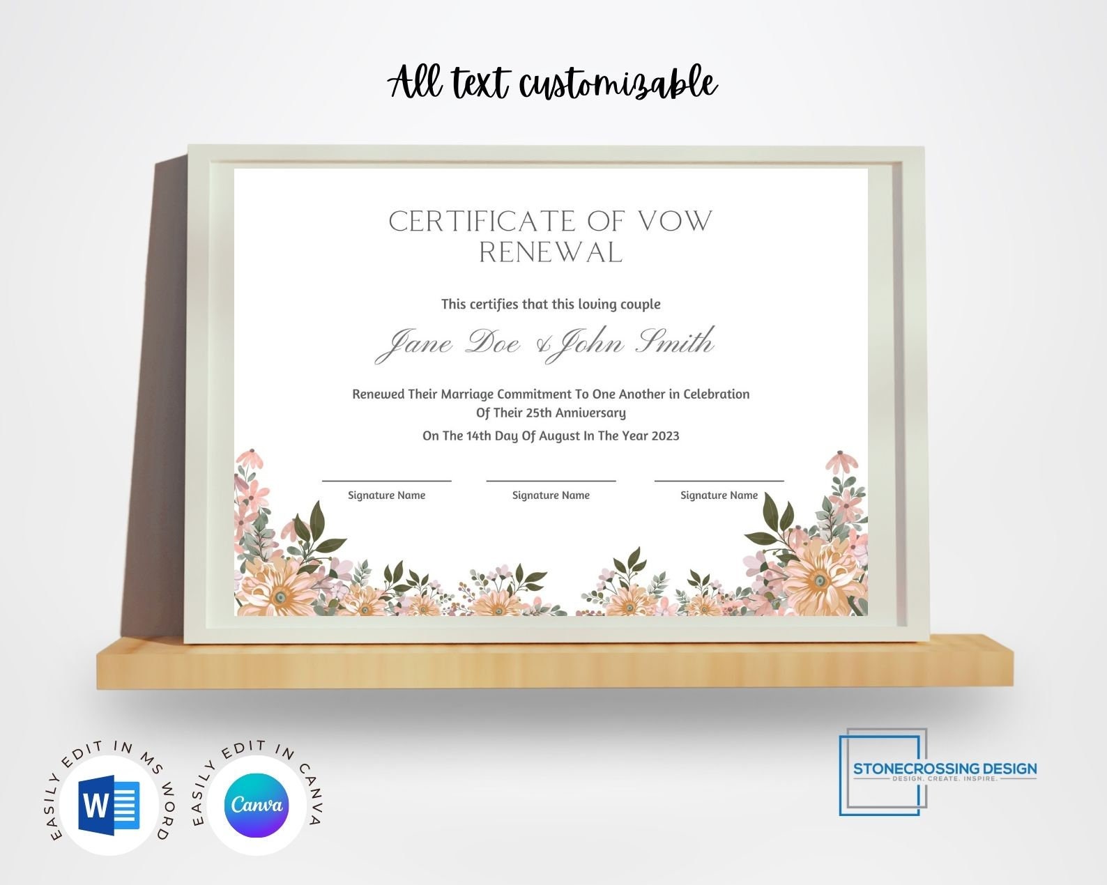 Editable Certificate of Vow Renewal Template. Marriage - Etsy