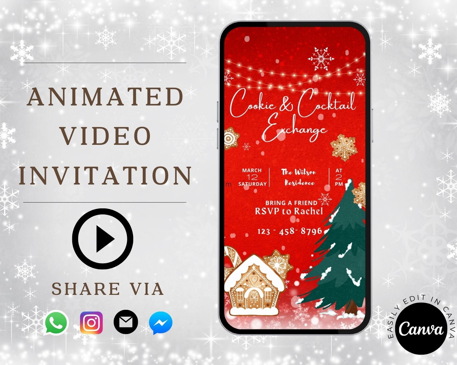 Digital Christmas Party Invitation, Electronic Christmas Dinner Video E ...