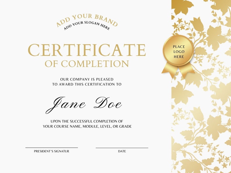 Editable Certificate of Completion Template. Award Template. - Etsy