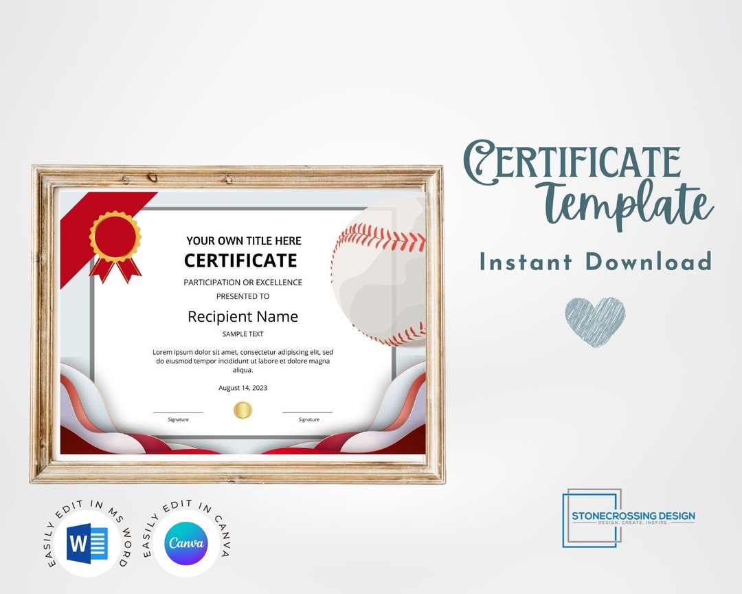 Editable Baseball Sports Certificate Template With Photo. Award. Trophy ...