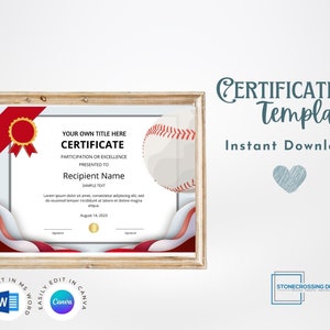 Editable Baseball Sports Certificate Template With Photo. Award. Trophy ...