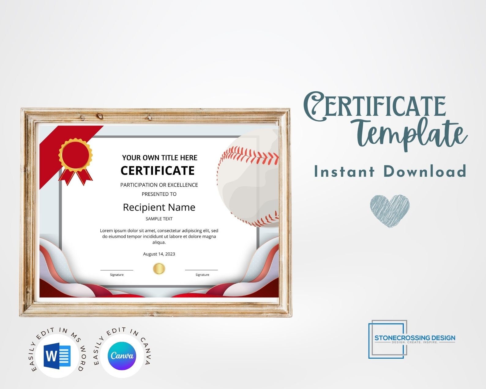 Editable Baseball Sports Certificate Template With Photo. Award. Trophy ...
