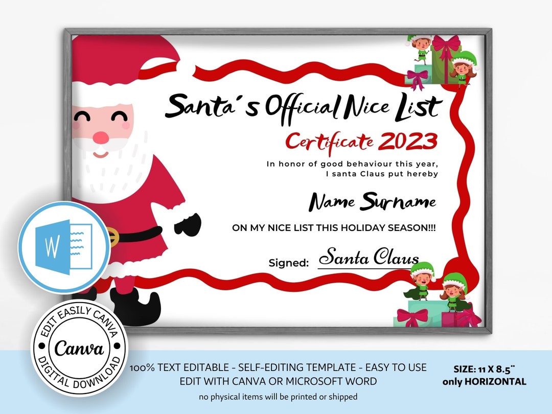 Editable Santa's Certificate. Christmas/holiday - Etsy